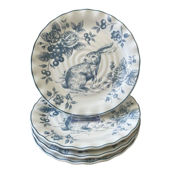 Maxcera | Dining | New Maxcera Blue Toile Bunny Rabbit Dinner Plates 1 ...